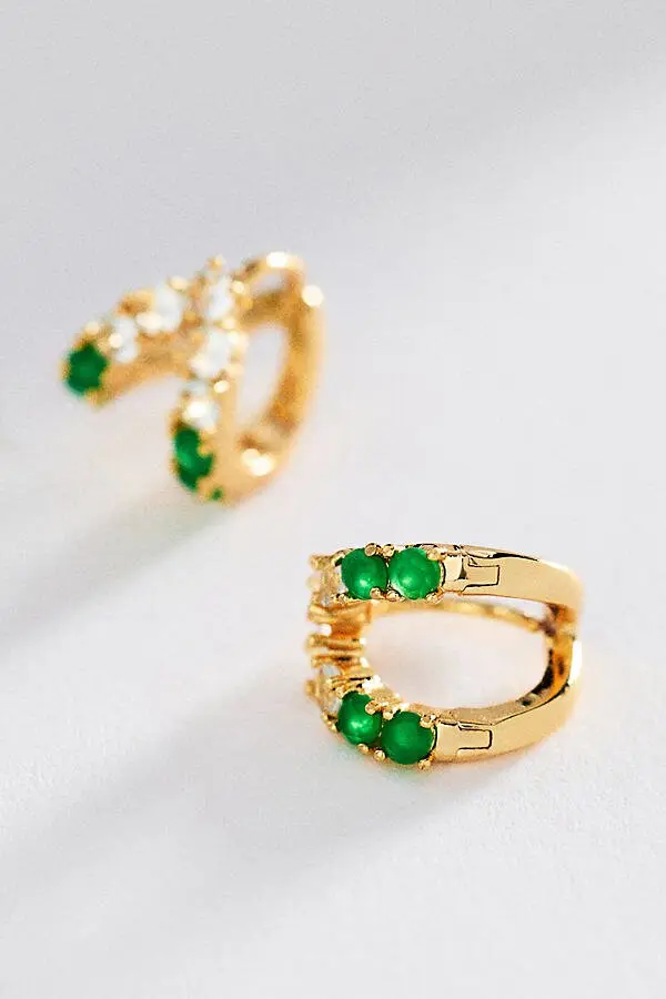 Anthropologie Split Huggie Hoop Earrings - Green