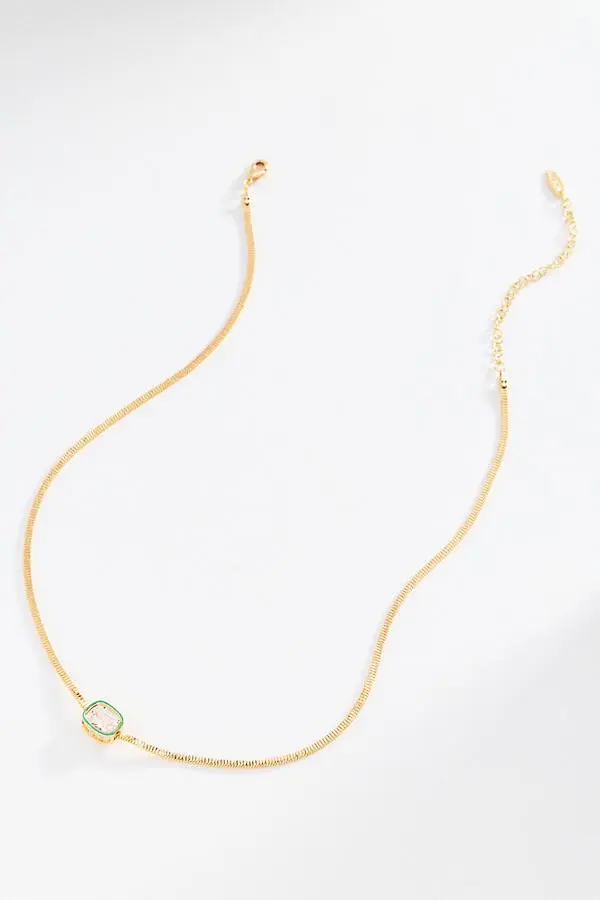 Anthropologie Enamel Bezel Crystal Pendant Necklace - Green