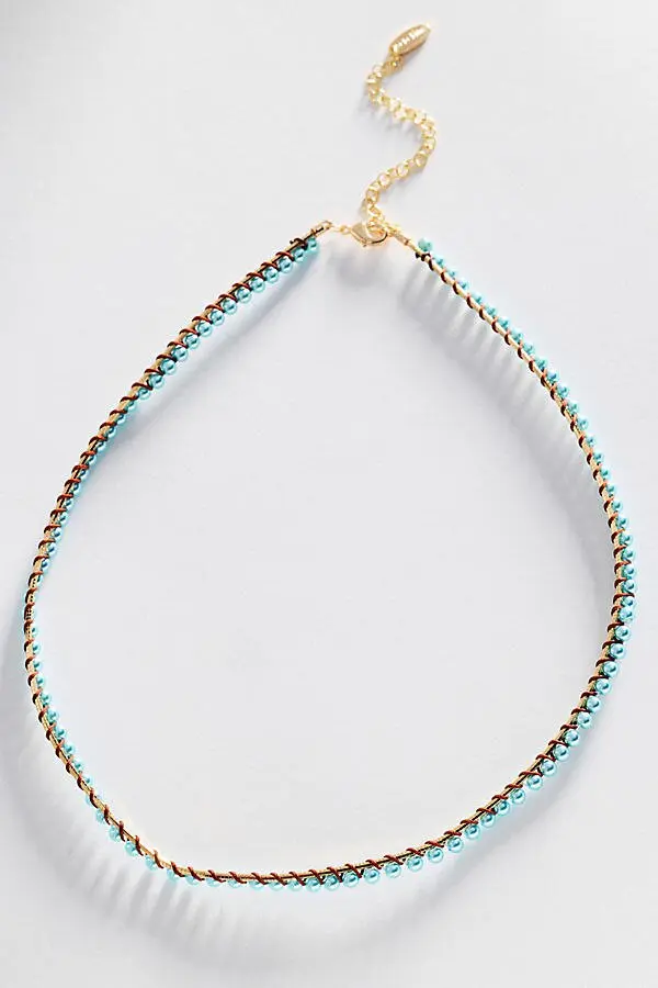 Anthropologie Threaded Pearls Layered Necklace - Blue