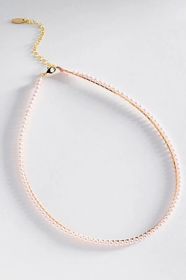 Anthropologie Threaded Pearls Layered Necklace - Pink