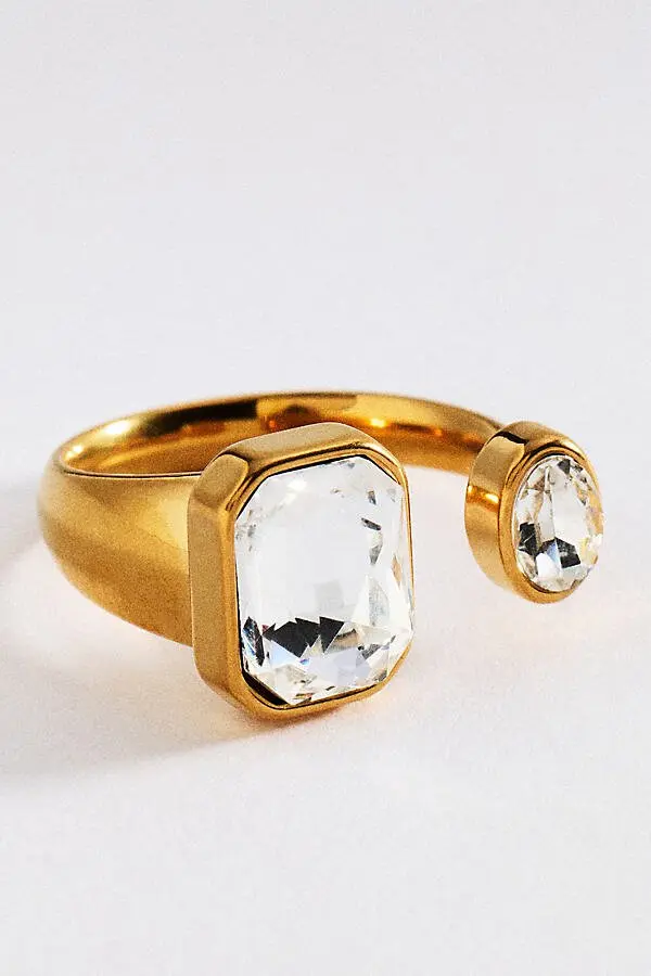Anthropologie Deux Crystal Open Ring - Clear