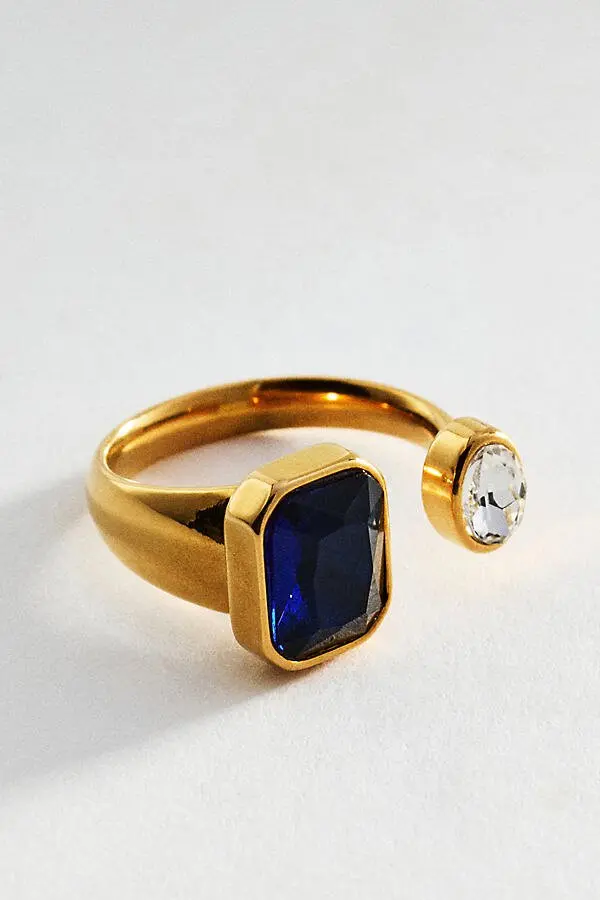 Anthropologie Deux Crystal Open Ring - Sapphire