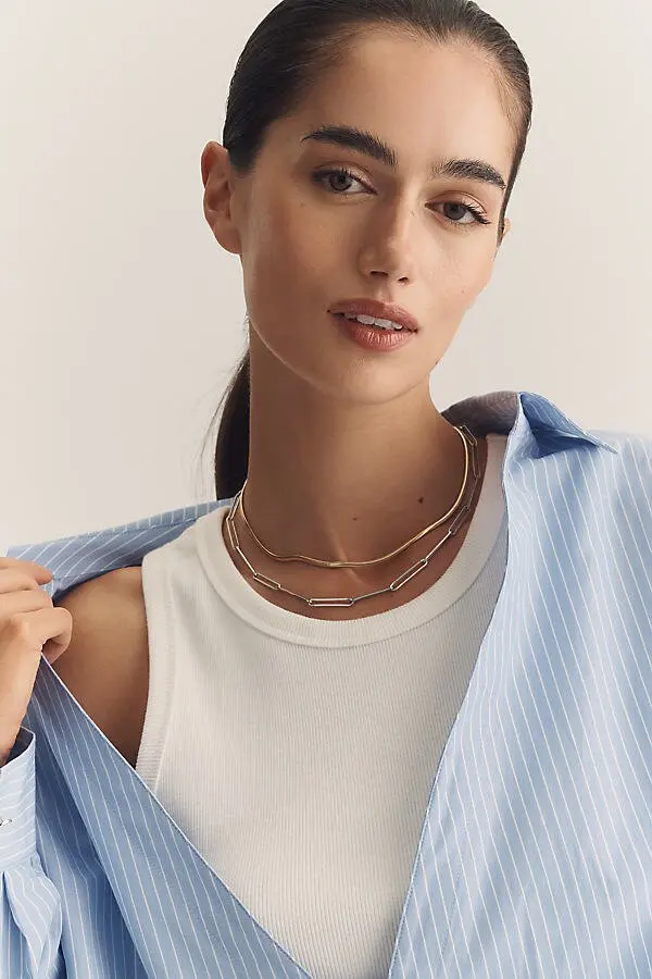 Anthropologie Herringbone Chain Necklace - Gold