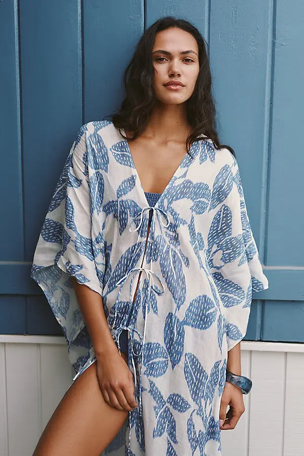 CELANDINE Botanical Sheer Kaftan - Blue Pattern