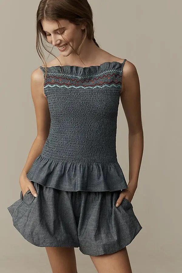 Anthropologie Cotton Smocked Tank Top