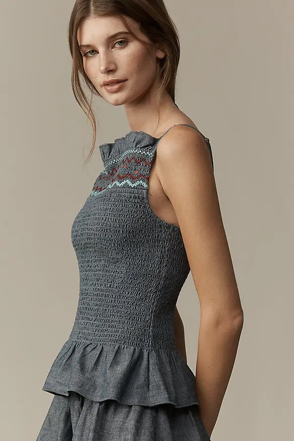 Anthropologie Cotton Smocked Tank Top