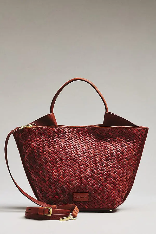 ECOTORIE Large Woven Leather Top Handle Bag