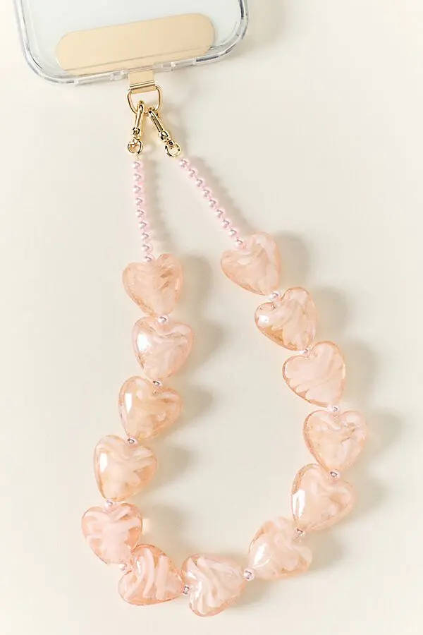 Anthropologie Heart Icon Beaded Phone Chain - Pink