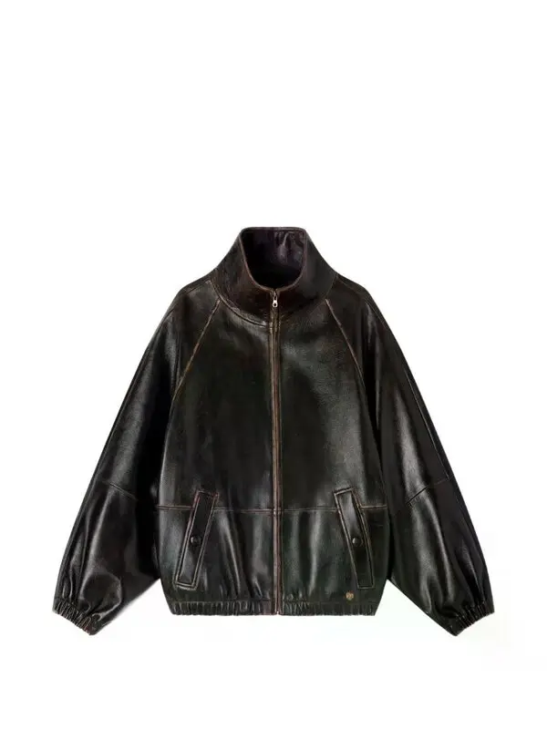 Sandro Distressed Leather Bomber Jacket