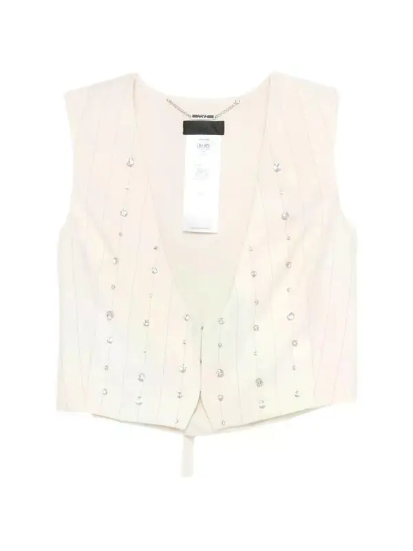 Liu Jo Striped Rhinestone Embellished Waistcoat - Neutrals