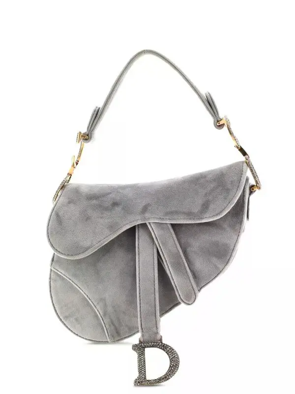 Dior Saddle Handbag Velvet With Crystals Mini Shoulder Bag - Grey