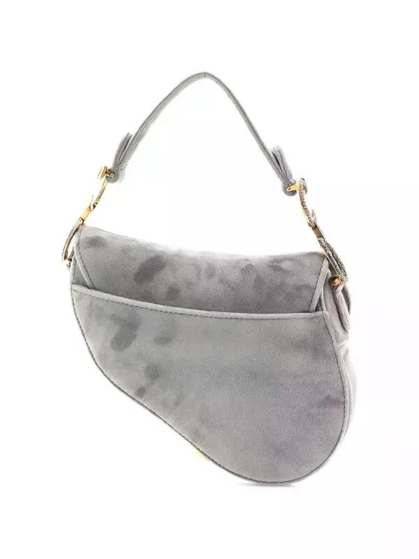 Dior Saddle Handbag Velvet With Crystals Mini Shoulder Bag - Grey