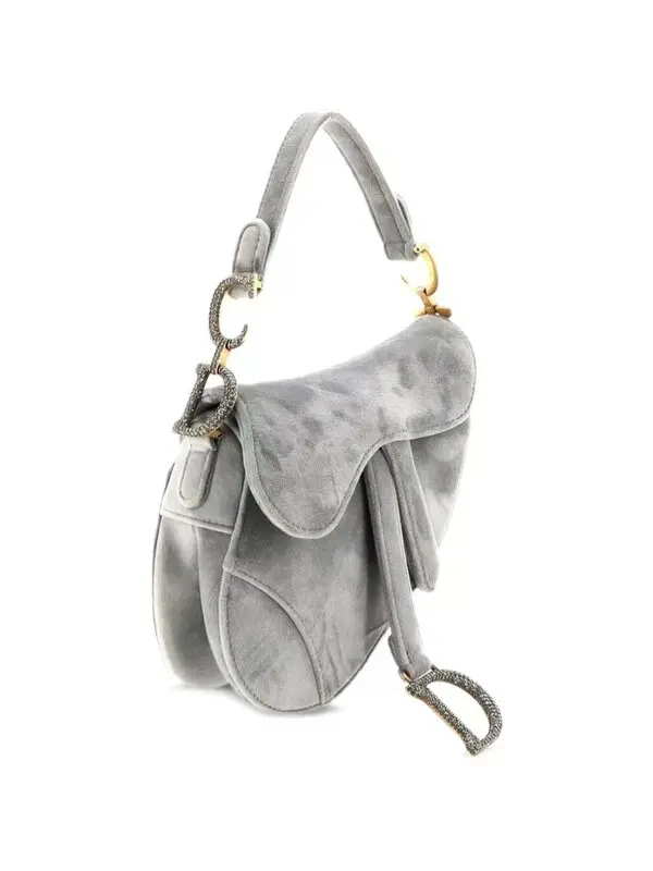 Dior Saddle Handbag Velvet With Crystals Mini Shoulder Bag - Grey