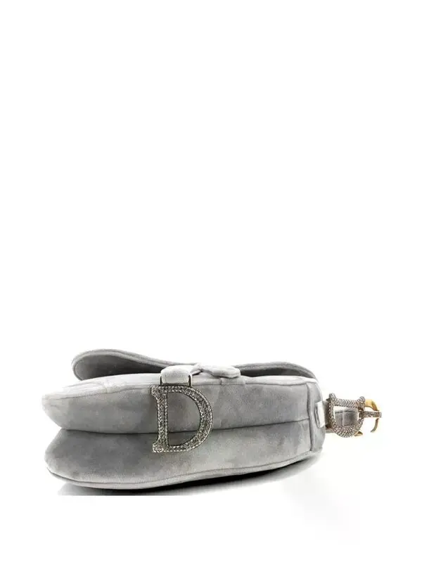 Dior Saddle Handbag Velvet With Crystals Mini Shoulder Bag - Grey