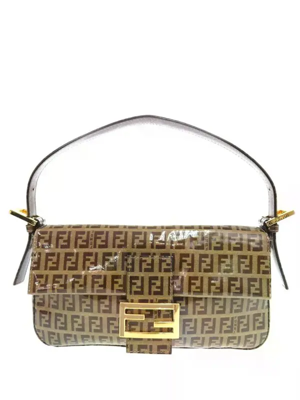 Fendi 2000-2010 Zucchino Crystal Baguette Shoulder Bag - Brown