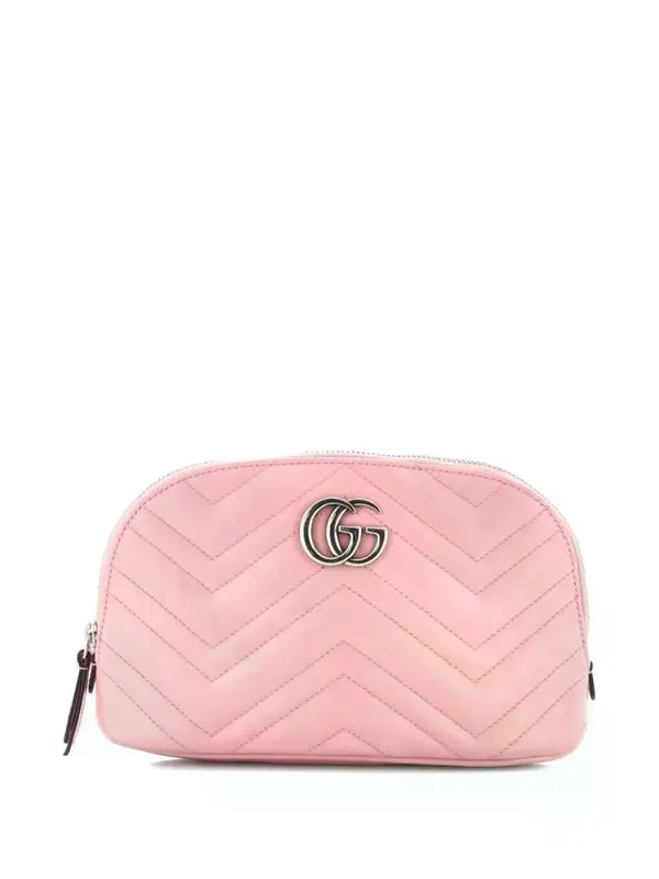 Gucci Gg Marmont Cosmetic Case Matelasse Leather Large Pouch - Pink