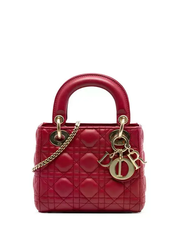 Dior 2020 Mini Lambskin Cannage Lady Satchel - Red