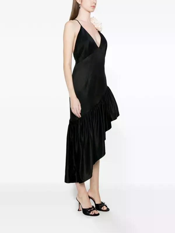 Sandro Asymmetrical Ruffled V-neck Midi Dress