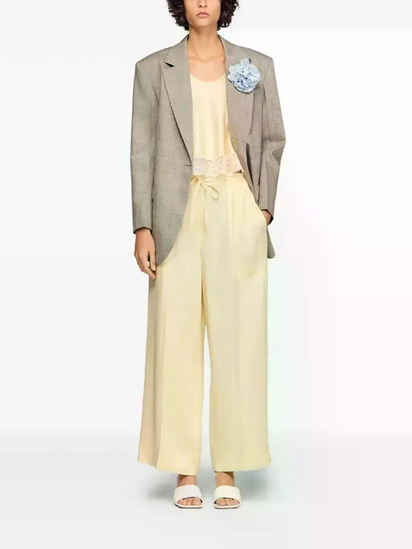 Sandro Drawstring Wide-leg Satin Trousers - Neutrals