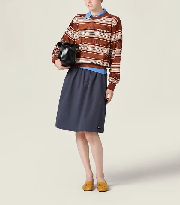 Miu Miu Cotton Poplin Midi Skirt - Grey