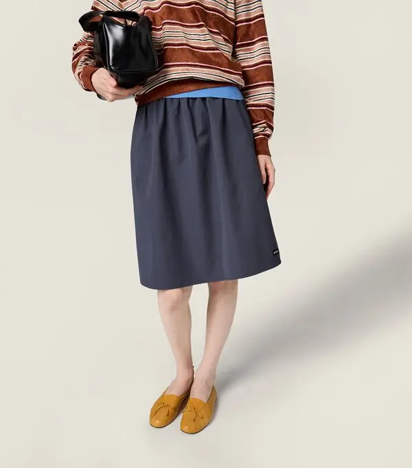Miu Miu Cotton Poplin Midi Skirt - Grey