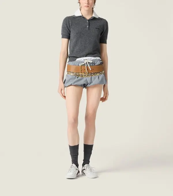 Miu Miu Cashmere Polo Sweater With Detachable Embroidered Collar - Grey