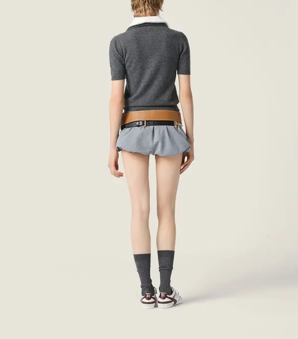 Miu Miu Cashmere Polo Sweater With Detachable Embroidered Collar - Grey