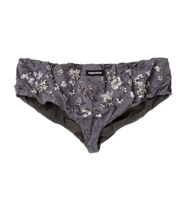 Miu Miu Embellished Cotton-blend Briefs - Grey