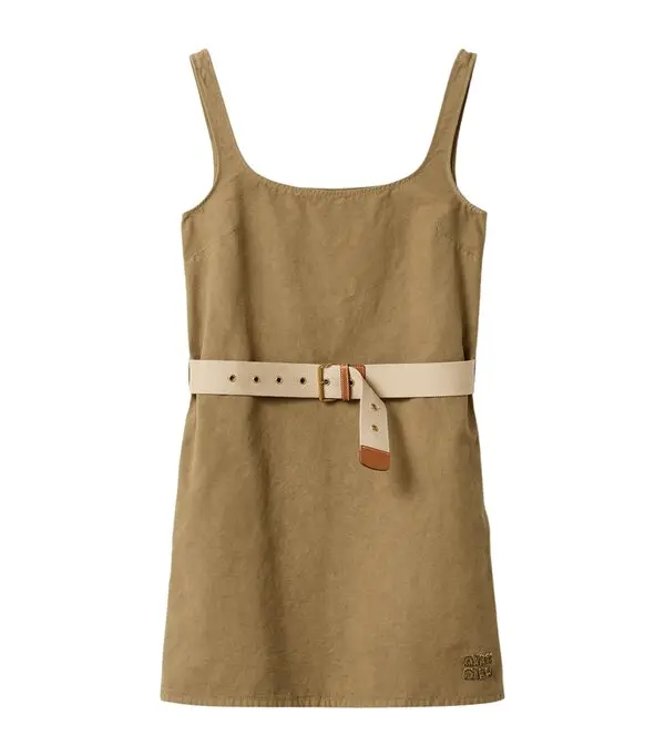 Miu Miu Cotton Gabardine Belted Mini Dress - Neutral