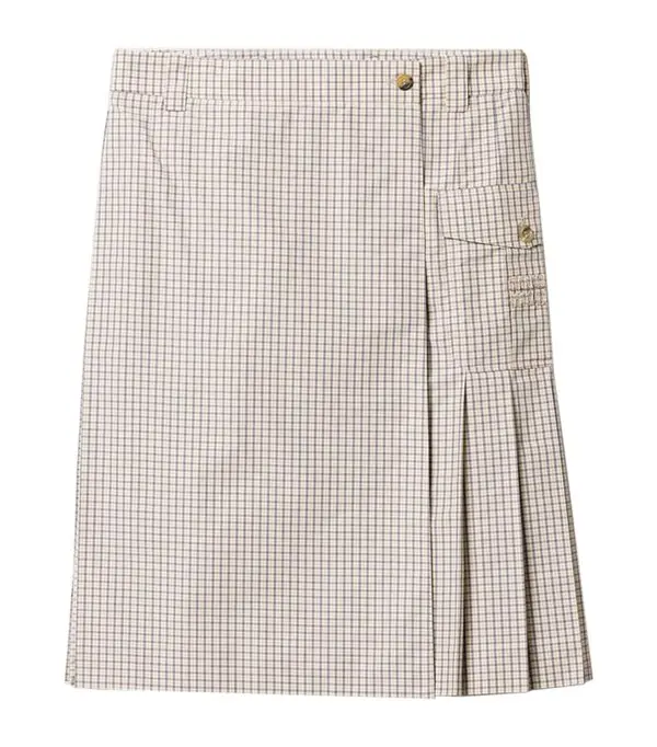 Miu Miu Pleated Check Midi Skirt - Neutral