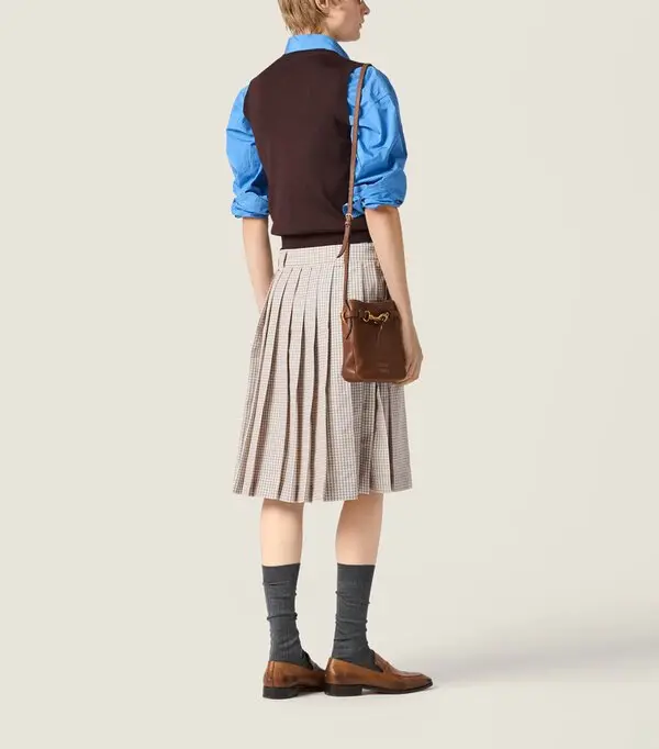 Miu Miu Pleated Check Midi Skirt