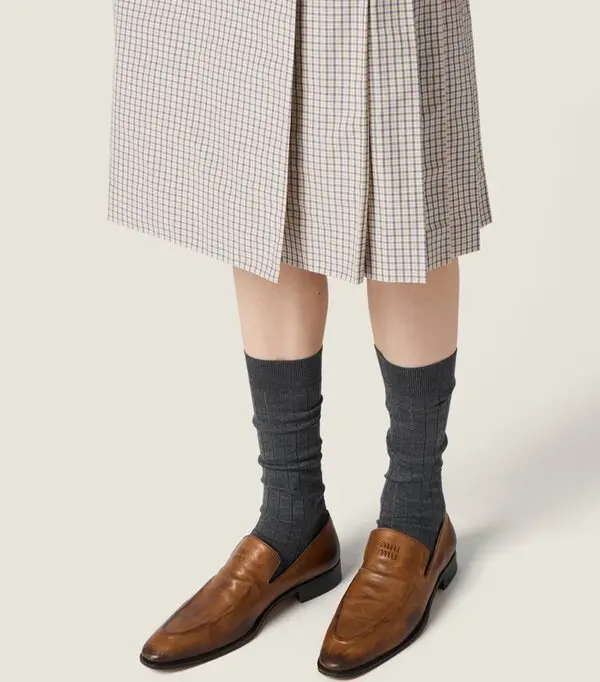 Miu Miu Pleated Check Midi Skirt