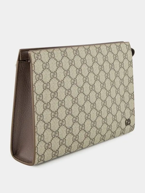 Gucci Gg Supreme Pouch With Leather Trim - Beige