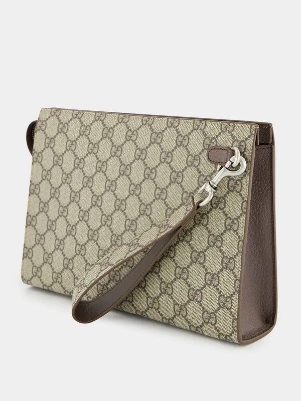 Gucci Gg Supreme Pouch With Leather Trim