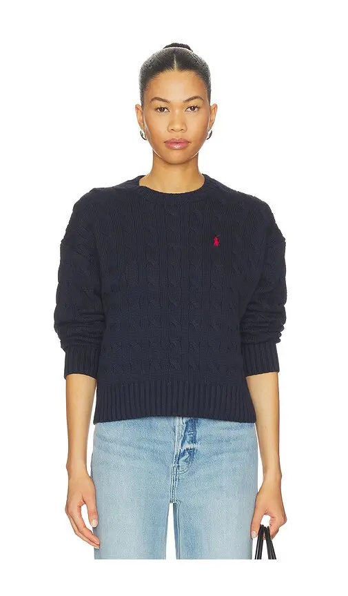 Polo Ralph Lauren Cotton Cable Knit Crewneck Sweater - Navy
