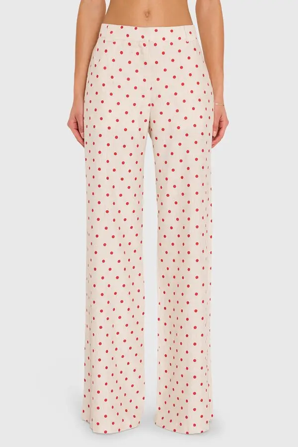 Amanda Uprichard Polka Dot Wide Leg Trousers - Beige Red