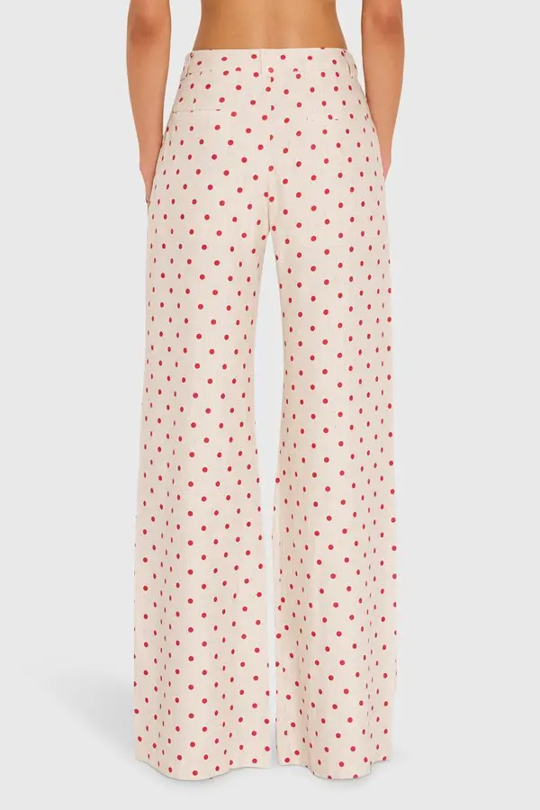 Amanda Uprichard Polka Dot Wide Leg Trousers - Beige Red
