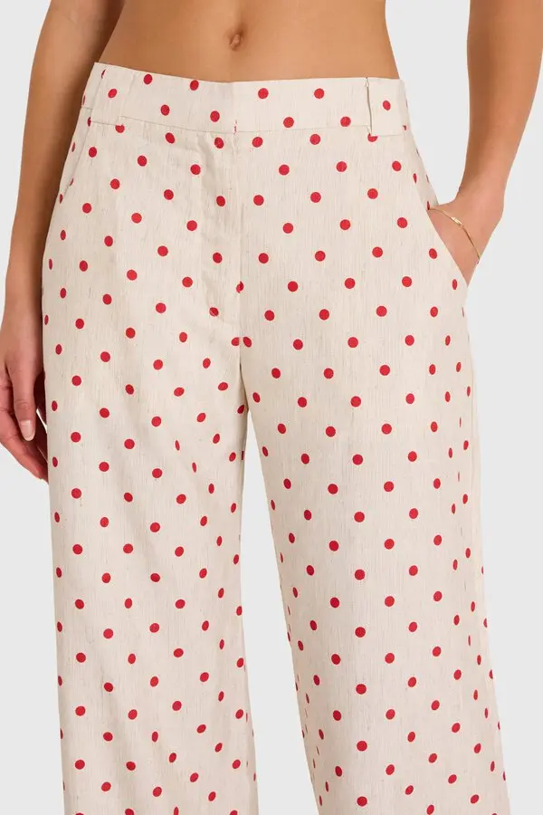 Amanda Uprichard Polka Dot Wide Leg Trousers - Beige Red