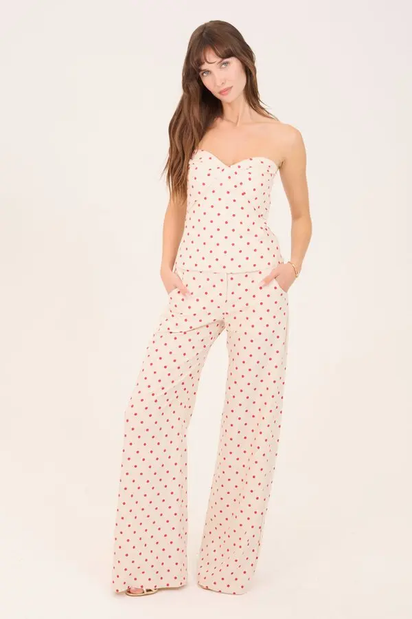 Amanda Uprichard Polka Dot Wide Leg Trousers - Beige Red