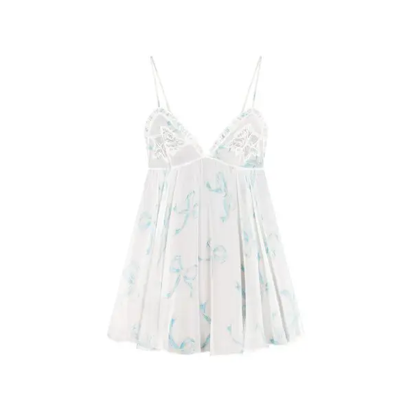 SKIMS Babydoll Slip Dress - Ivory Pearl Bows Print