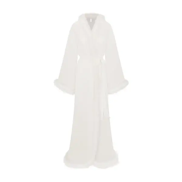 SKIMS Bridal Sleep Feather Trim Long Robe | White - Ivory