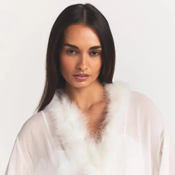 SKIMS Bridal Sleep Feather Trim Long Robe | White