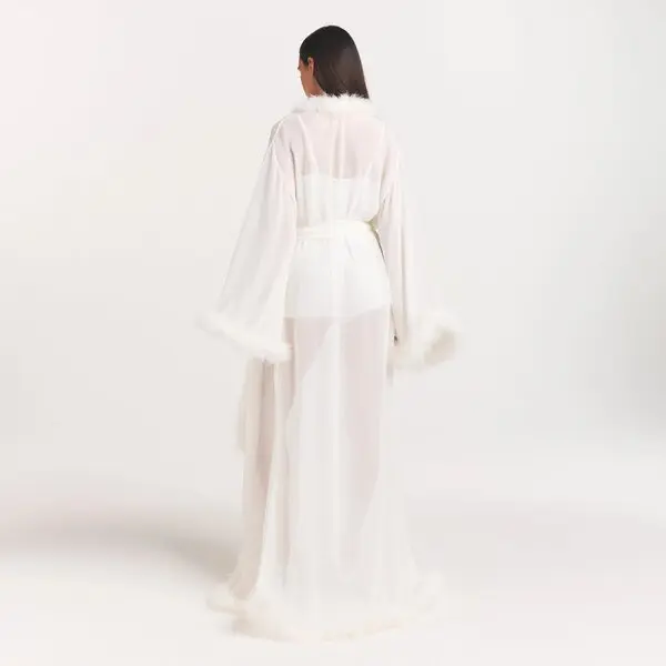 SKIMS Bridal Sleep Feather Trim Long Robe | White