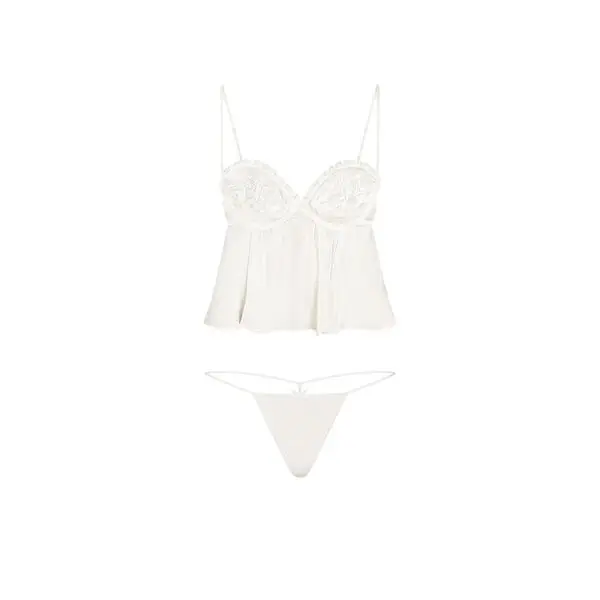 SKIMS Babydoll Top And String Thong Set | White | | Romance - Ivory