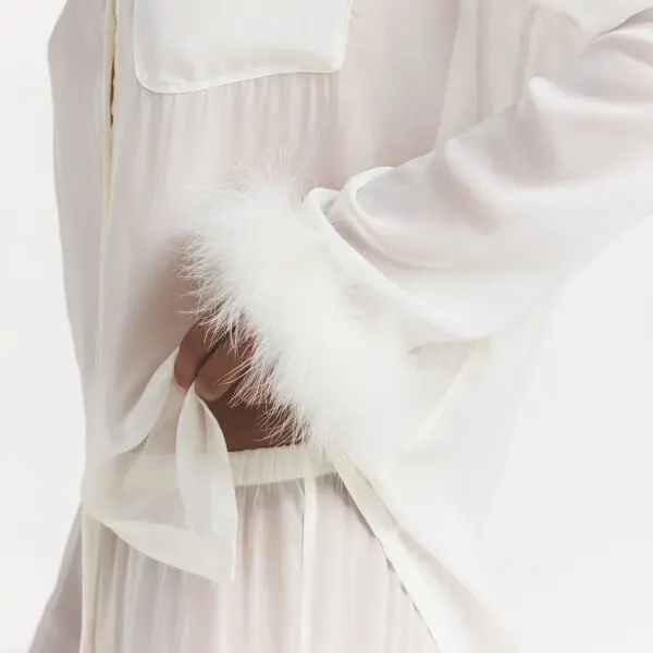 SKIMS Bridal Sleep Feather Trim Long Set | White | Small - Ivory