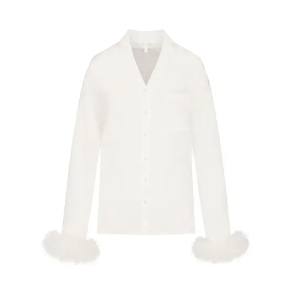 SKIMS Bridal Sleep Feather Trim Long Set | White | Small - Ivory