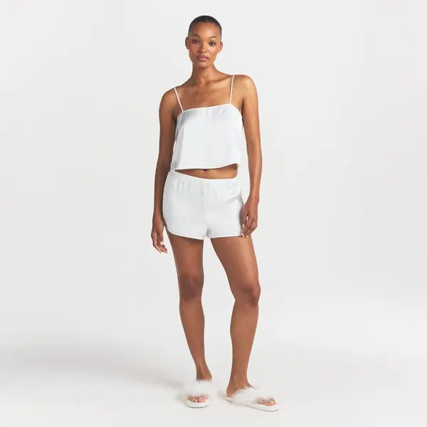 SKIMS Cami And Short Pajama Set | White | | Woven Shine - Ivory