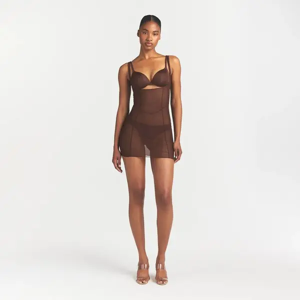 SKIMS Open Bust Mini Slip Dress - Cocoa