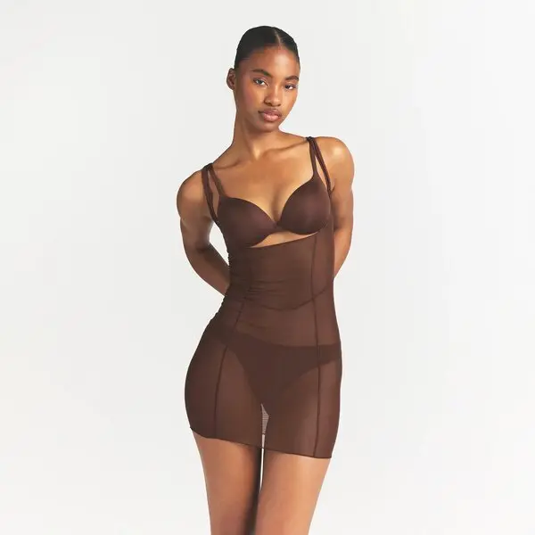 SKIMS Open Bust Mini Slip Dress - Cocoa