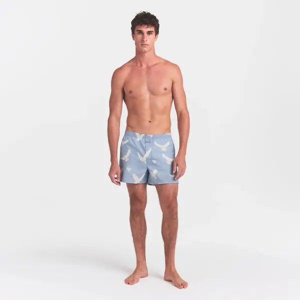 SKIMS Boxer | Blue | | Cotton Poplin - Aero Textured Dove Print